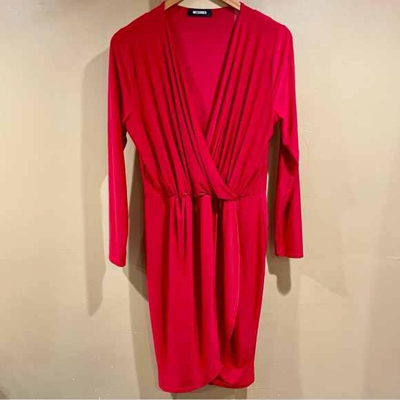 Missguided + | Dresses | Missguided Red Long Sleeve Wrap Dress | Poshmark